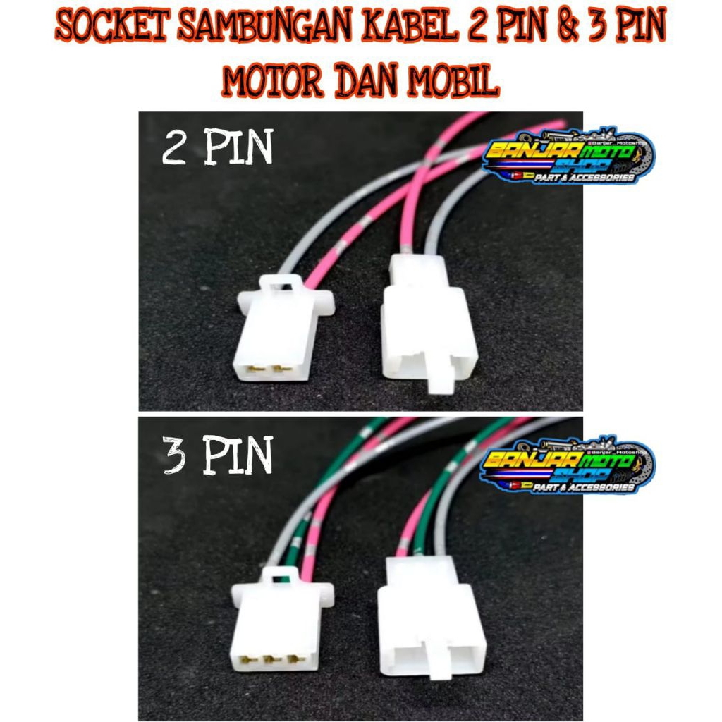 Jual Soket Sambungan Kabel 2 Pin dan 3 pin Motor dan Mobil (Male ...