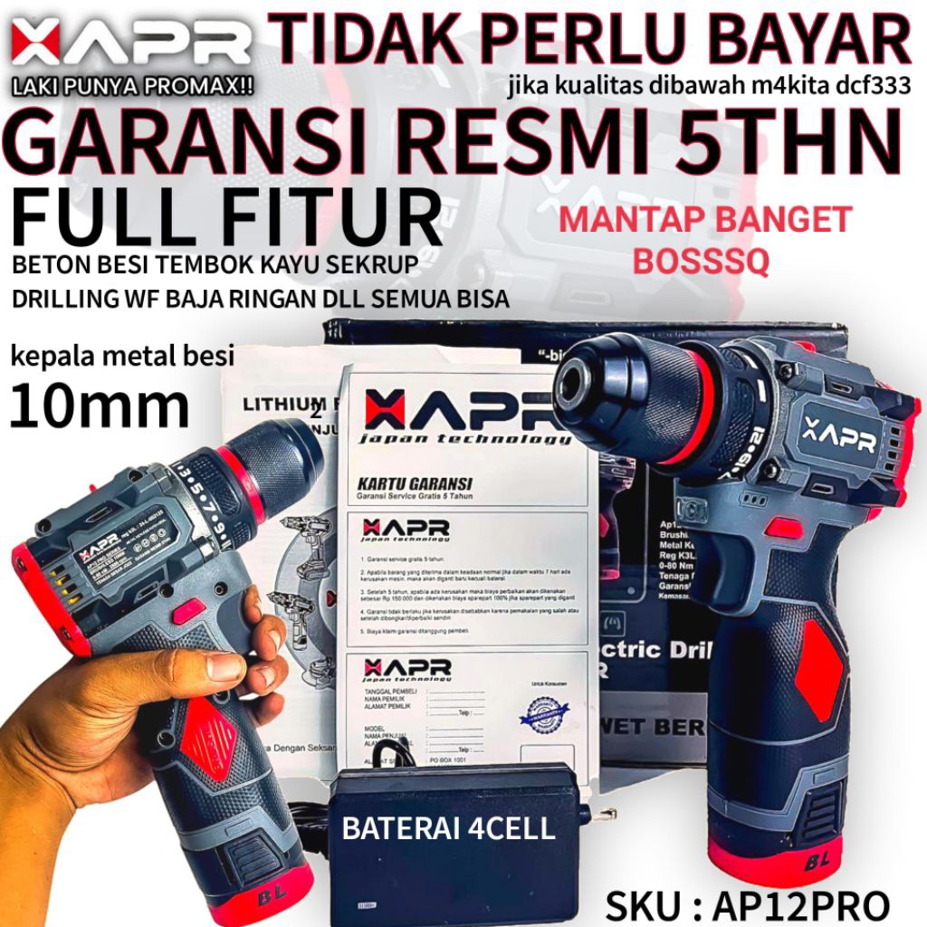 Jual APR RAJA BOR CORDLESS BRUSHLESS TYPE AP12 pro series 10mm keyless ...