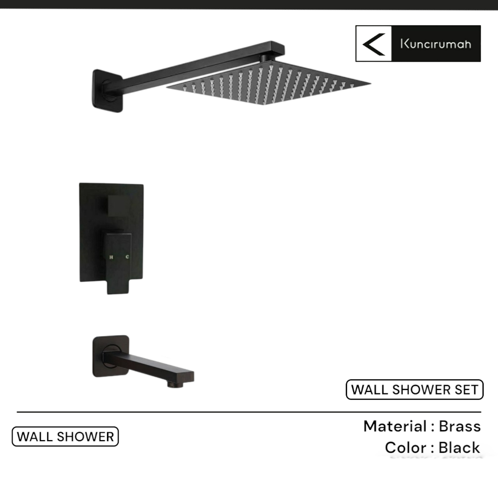 Jual Wall shower set hitam Shower kran tanam bathtub panas dingin black ...