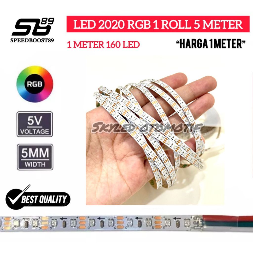 Jual Led WS2812B RGB 2020 Matrix 1 Meter List Top View 160Smd/M Led PCB ...