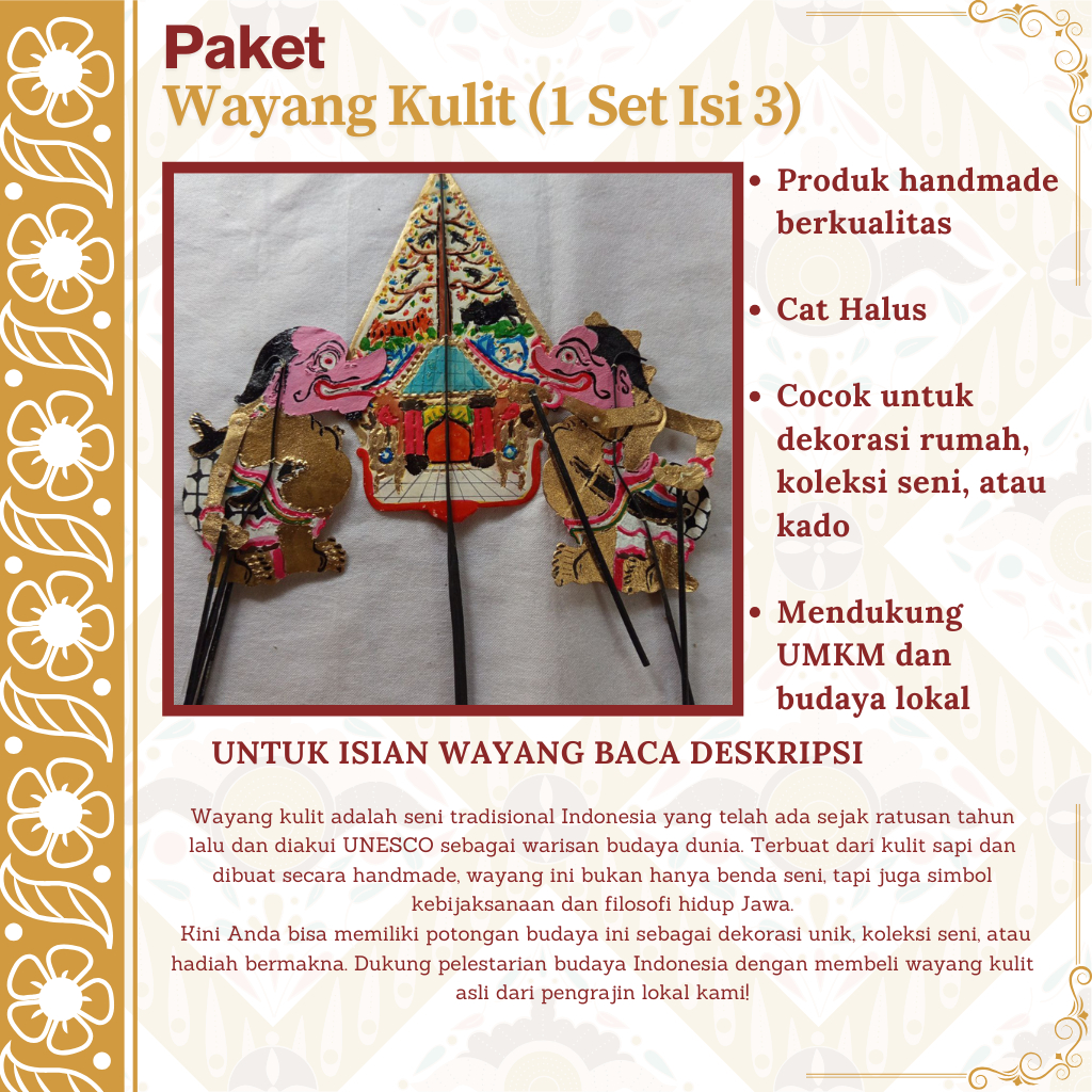 Jual Paket Hemat Wayang Kulit 1set isi 3 (Gunungan, Togog dan Bilung ...