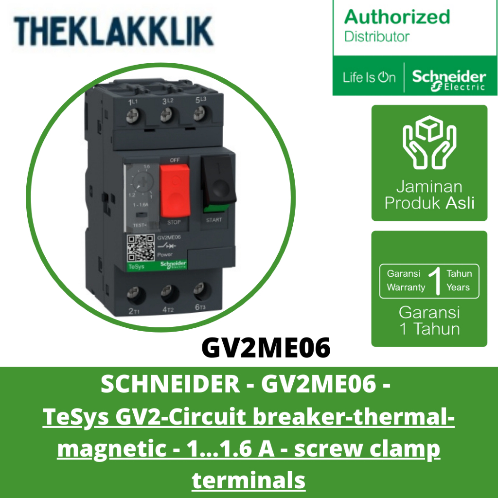 Jual SCHNEIDER - GV2ME06 - TeSys GV2-Circuit breaker-thermal-magnetic ...