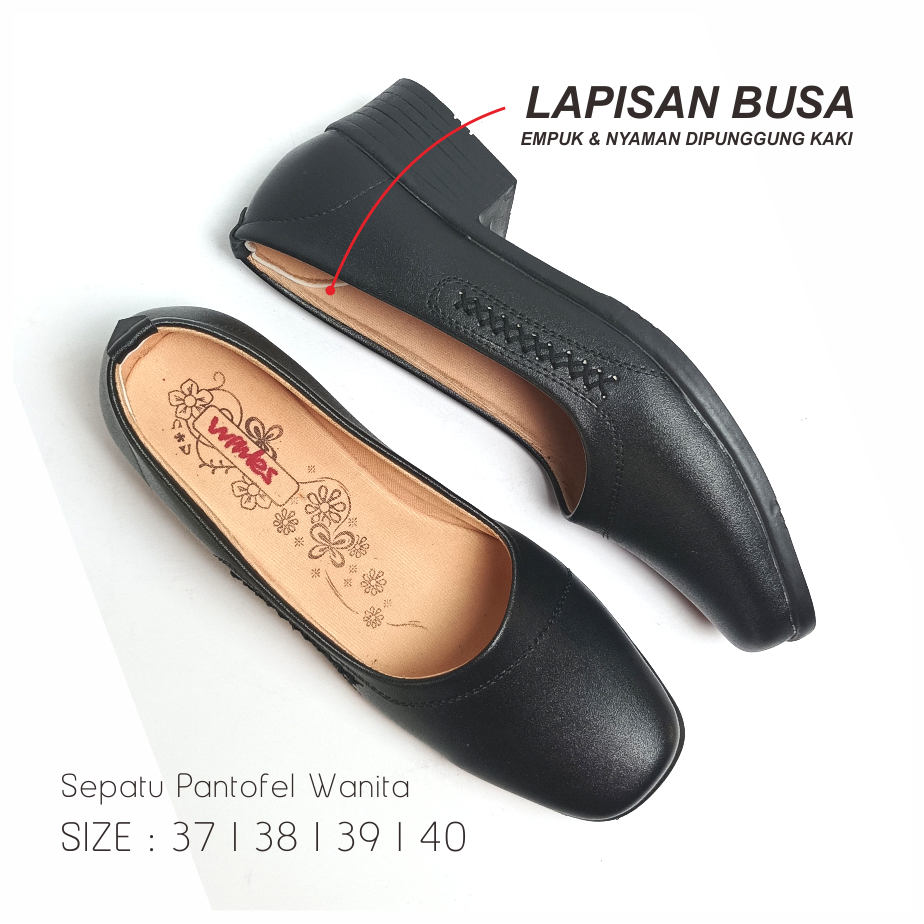 Jual Sepatu Pantofel Wanita 3 Cm Hak Tahu Polos Formal Guru Sekolah ...
