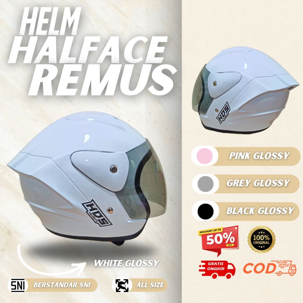 Jual Helm Bogo Classic Remus SNI Half Face - Putih - Retro, Pria ...