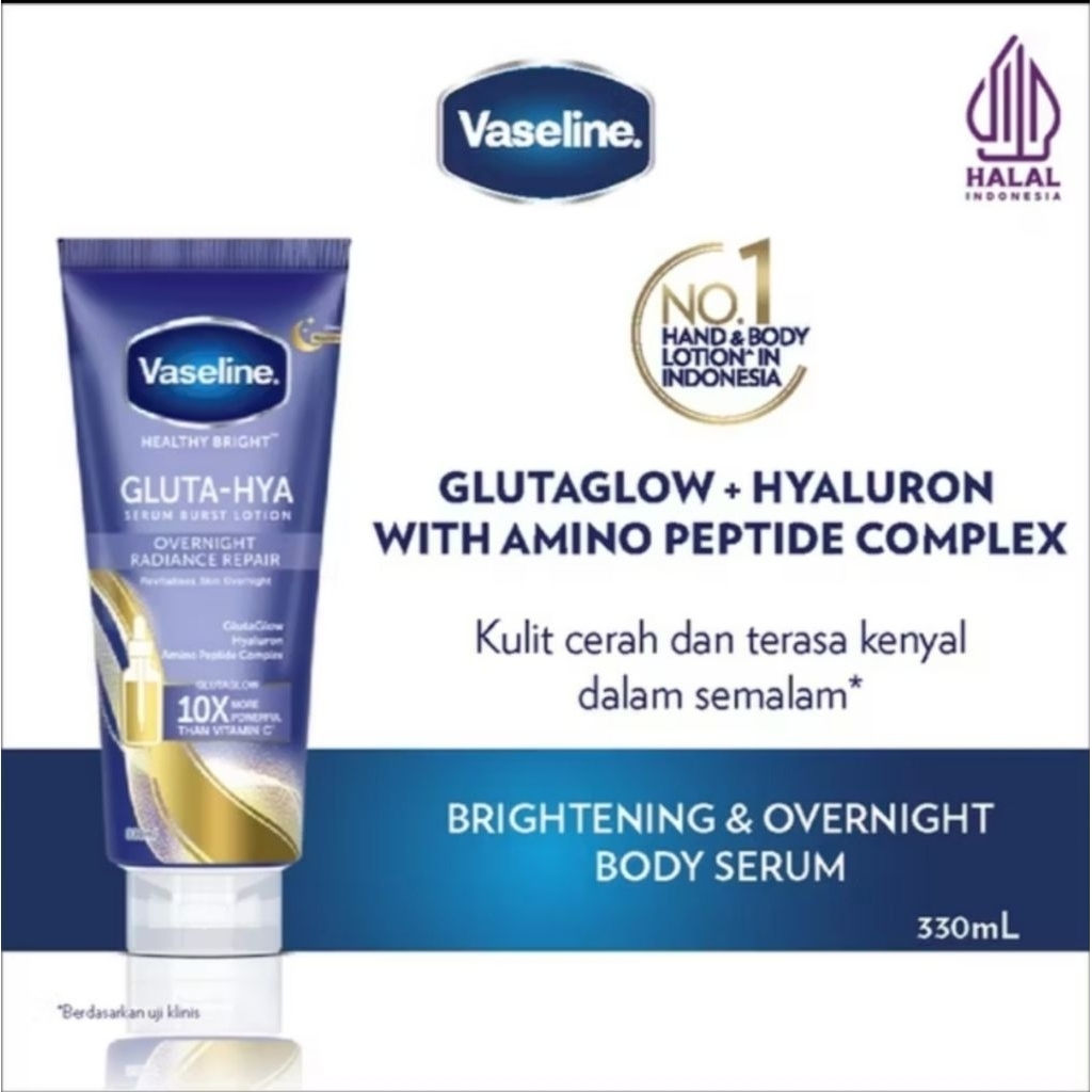 Jual Vaseline Gluta Hya Body Serum Overnight Radiance Repair 330 ml ...