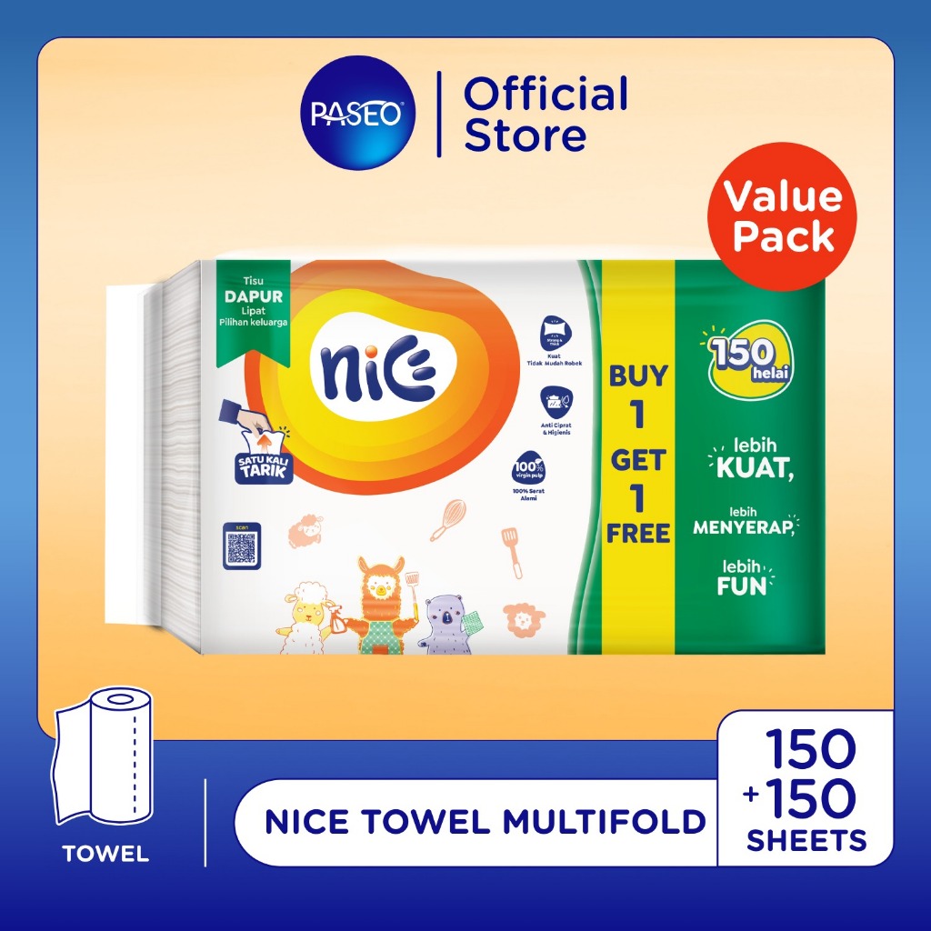 Jual Nice Towel Tisu Dapur Lipat 150 helai (Buy 1 get 1 Free) | Shopee ...