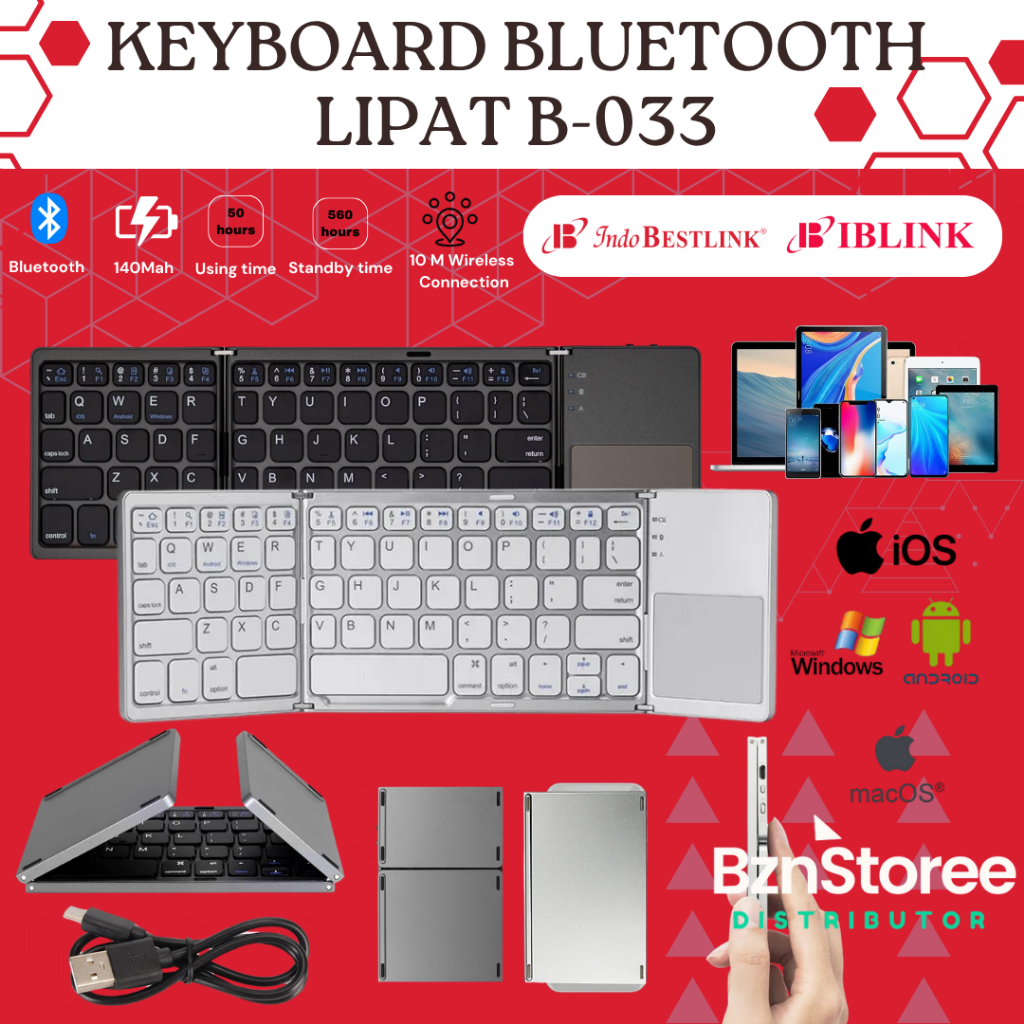 Jual Keyboard Lipat Wireless Foldable 3 Layers B033 with Touchpad for Universal /Wireless ...