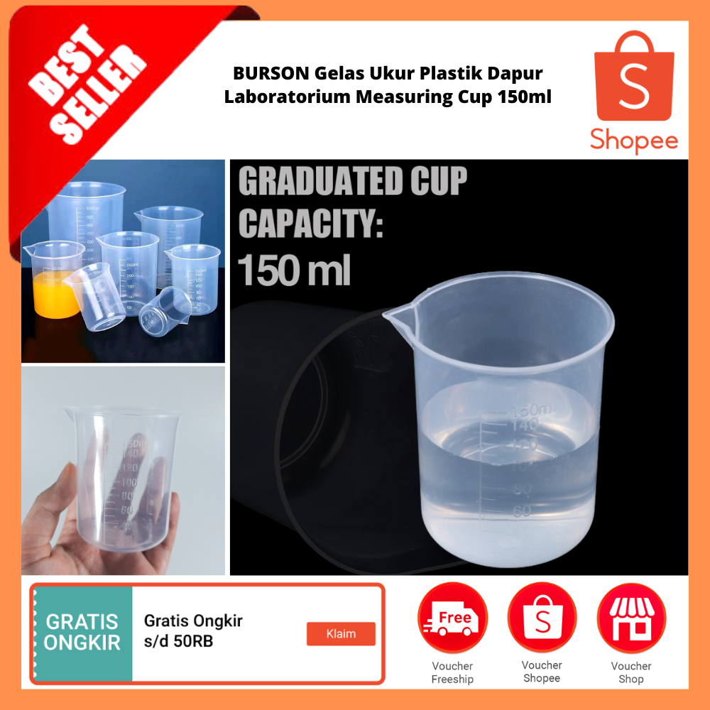 Jual Gelas Ukur Plastik Dapur Laboratorium Measuring Cup 150ml / Gelas ...