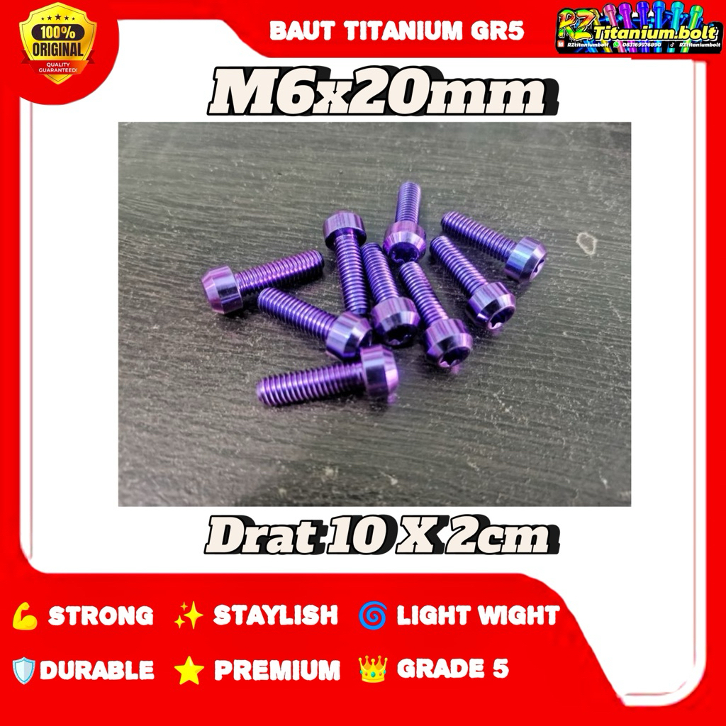 Jual Baut Titanium M6 X 20mm Baut Titanium Drat 10 panjang 2cm Head small Kepala kecil Pilar ...