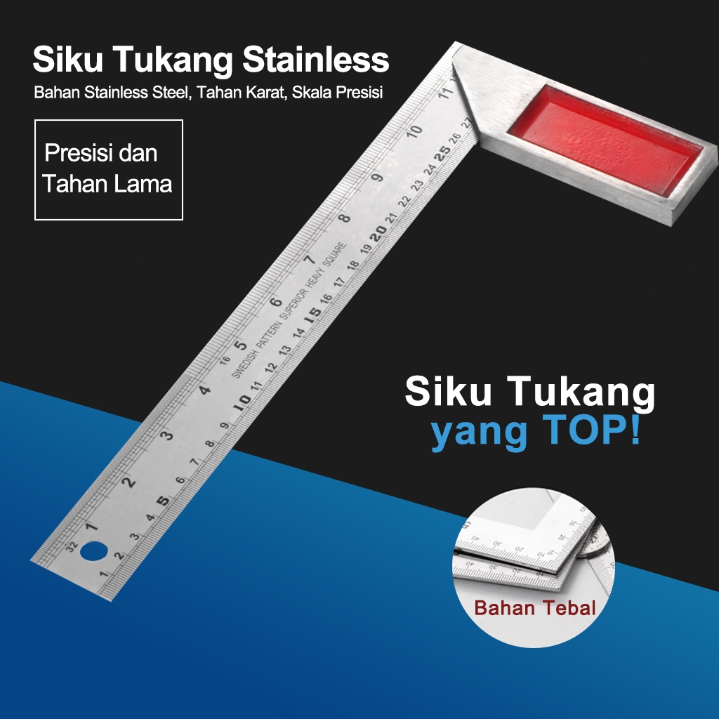 Jual Siku Tukang Penggaris Sudut 90° Presisi Akurat Stainless Arsitek ...