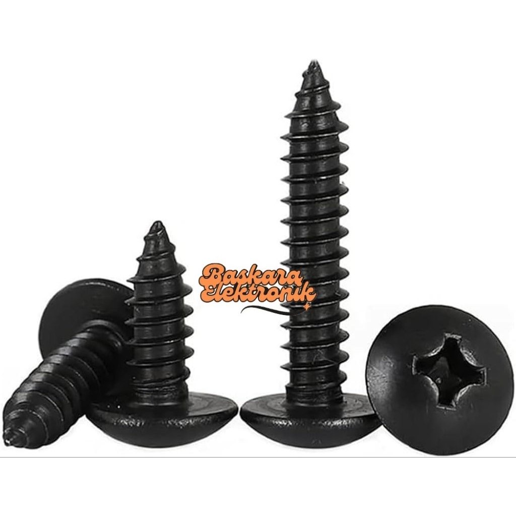Jual (100 Biji) Baut Tapping M4 Skrup Hitam Baut Speaker Payung Hitam ...