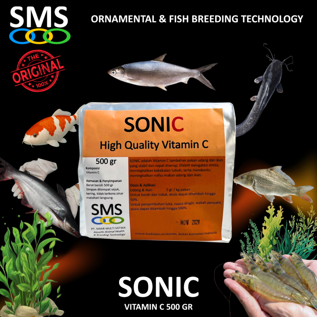 Jual SONIC Suplemen ikan dan udang/Vitamin C Anti-Stress Udang dan Ikan/daya tahan tubuh udang ...