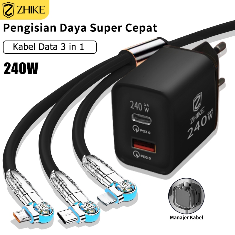 Jual ZHIKE Kabel Data 3 in 1 Fast Charging HP Kabel Casan 3in1 Tipe C ...