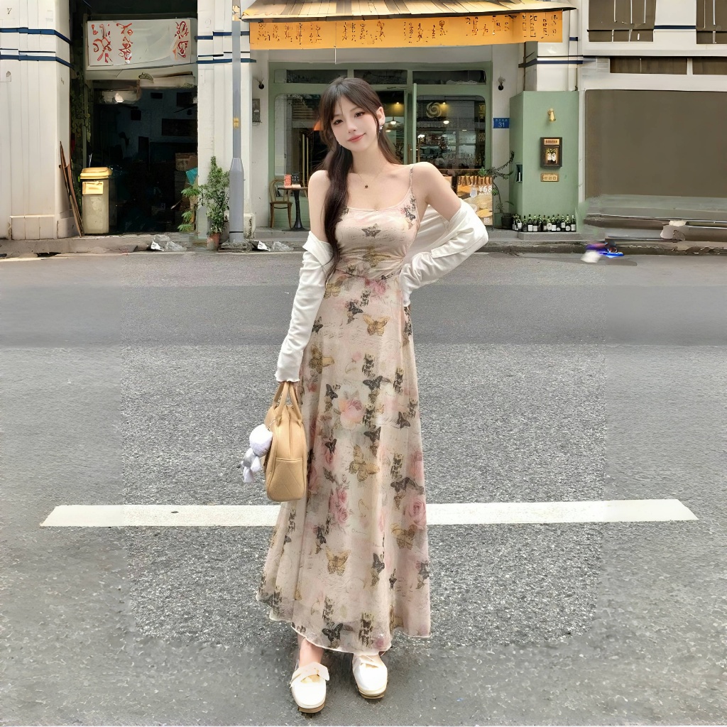 Jual Setelan dress pantai motif kupu kupu setelan dress pantai dress ...