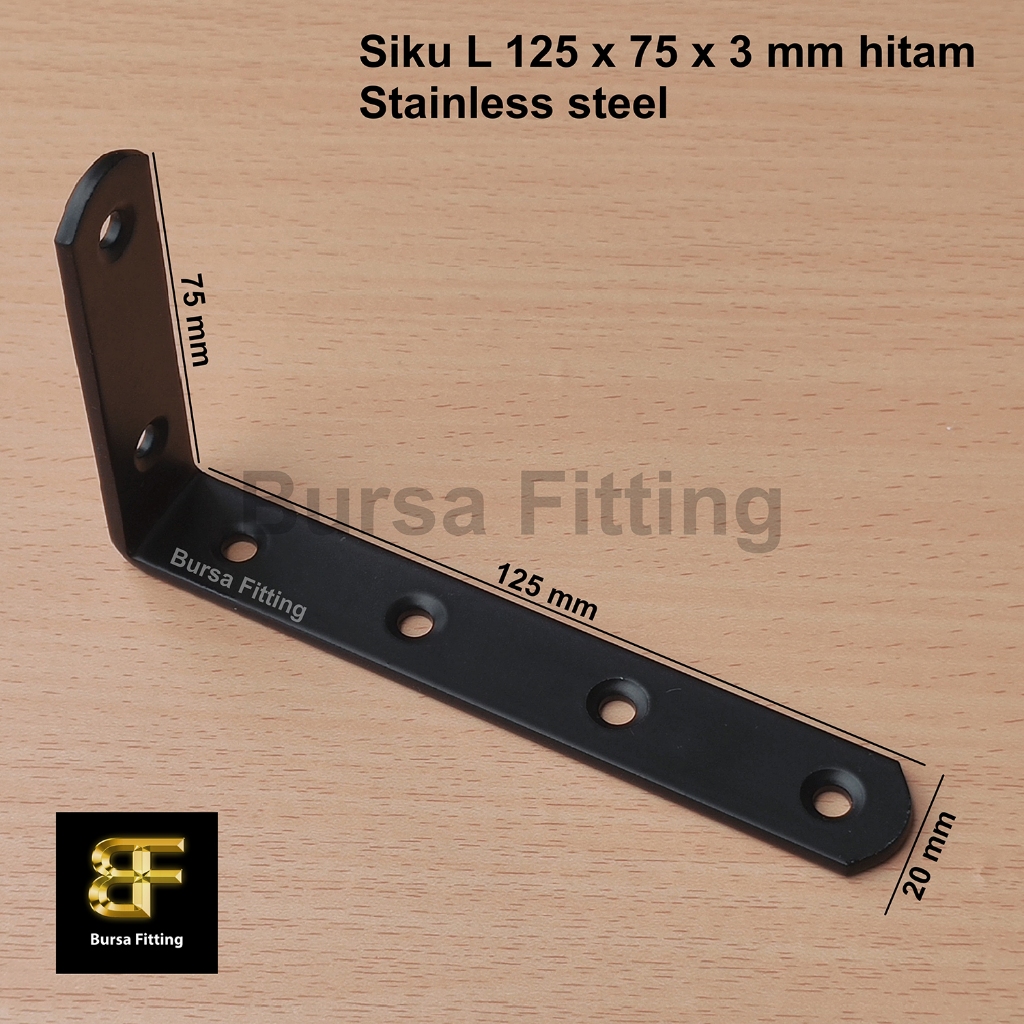 Jual Siku stainless L 125 x 75 hitam / plat siku penyangga / ambalan ...