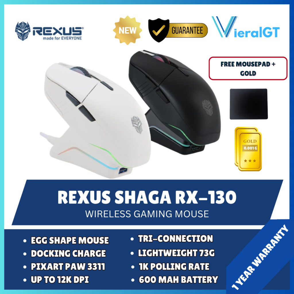 Jual Rexus Shaga RX130 / RX-130 Wireless Mouse Gaming Triple Mode ...