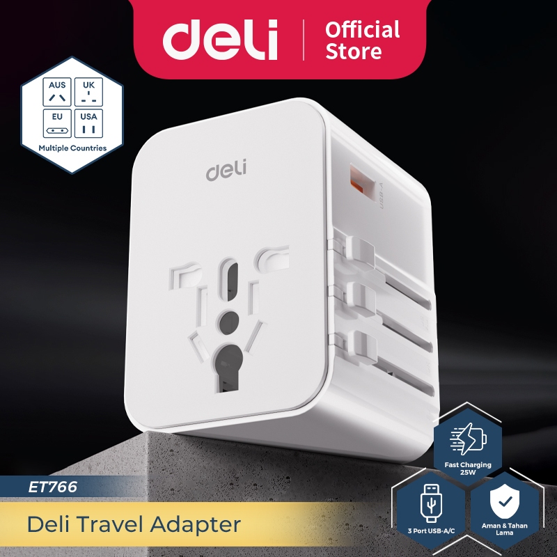 Jual Deli Travel Adaptor Adapter + Charger GaN 25W / Colokan Universal ...