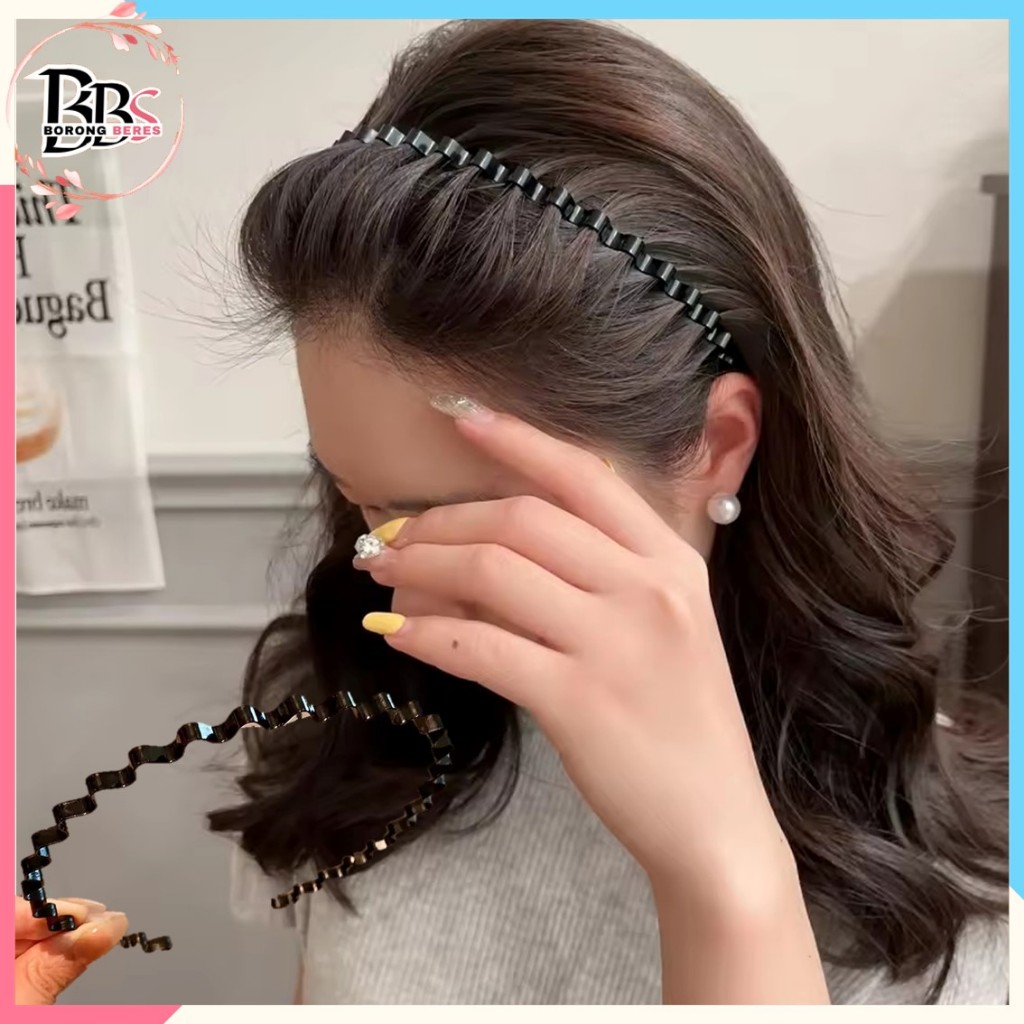 Jual BORES Bando Korea Bentuk Gelombang Zigzag Hitam Polos Bandana ...
