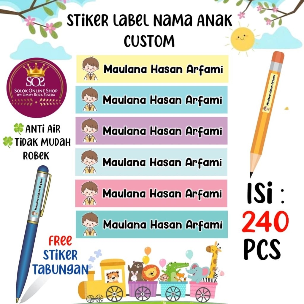 Jual 240 Pcs Stiker Nama Alat Tulis Custom / Sticker Label Nama Pensil ...