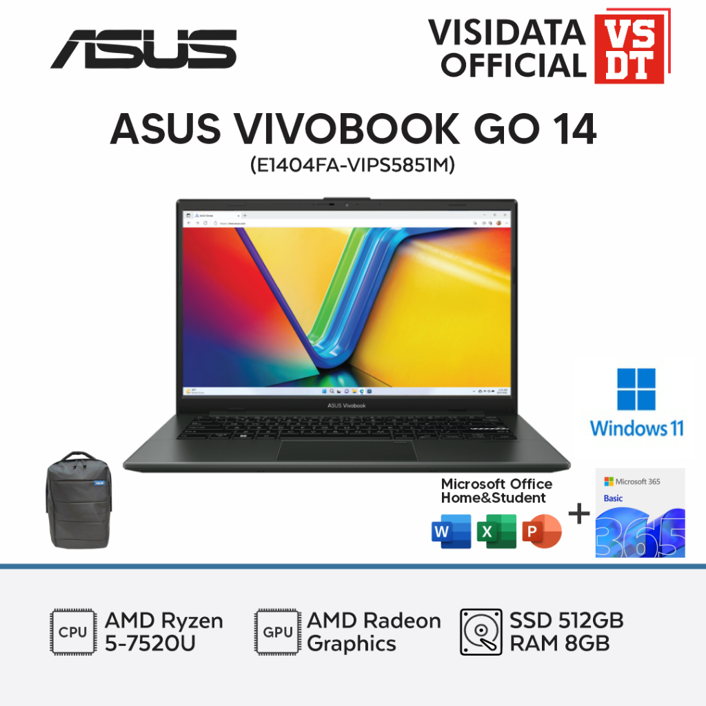 Jual ASUS Vivobook Go 14 E1404FA-VIPS5851M AMD Ryzen 5-7520U 8GB 512GB ...