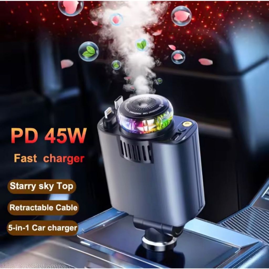 Jual Car Charger 5 in 1 Adaptor Charger Mobil Retractable PD 3.0 Fast ...