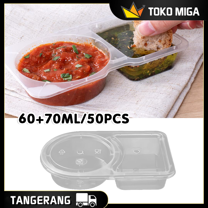 Jual 50PCS Cup Saos 60+70ML Double Grid Dipping Box Wadah Thinwall ...