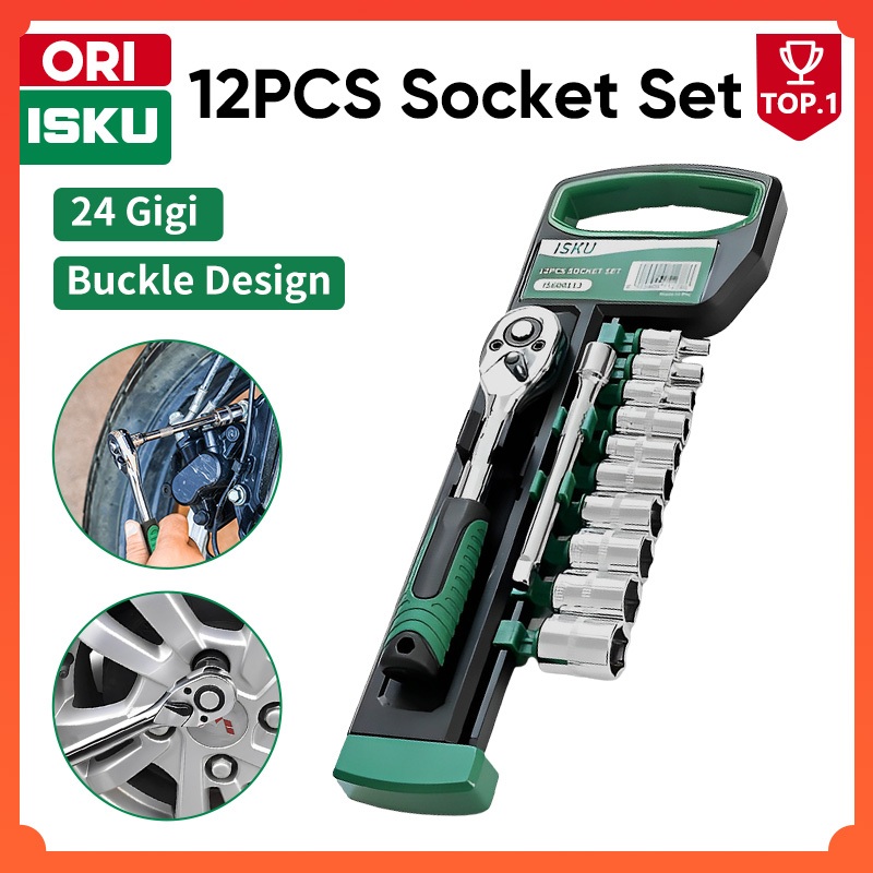 Jual ISKU Kunci Shock 12Pcs Drive Socket 1/2 Inch Socket Wrench Set 8 ...