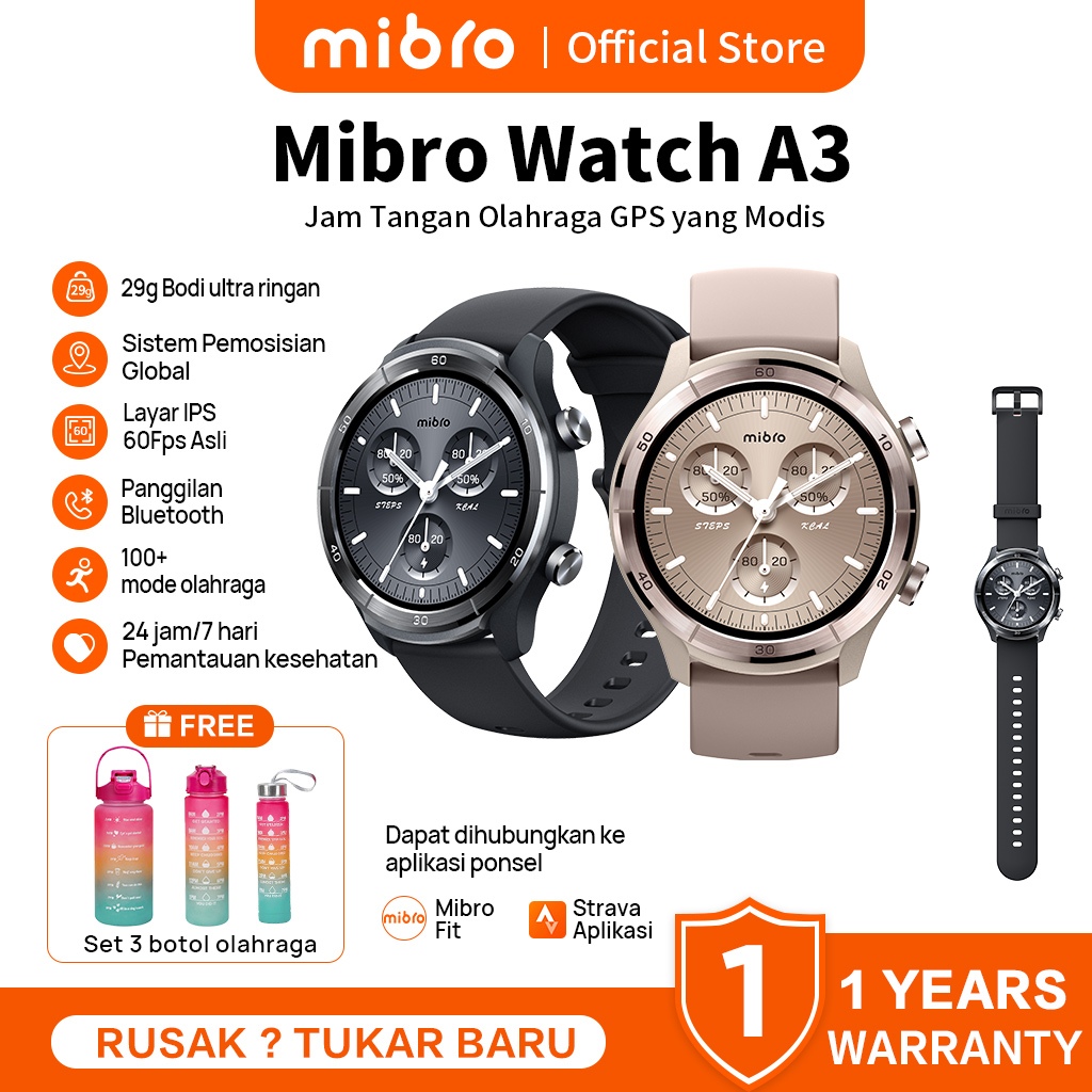 Jual Mibro official Watch A3 series Fashionable GPS Sports Watch/Bezel ...