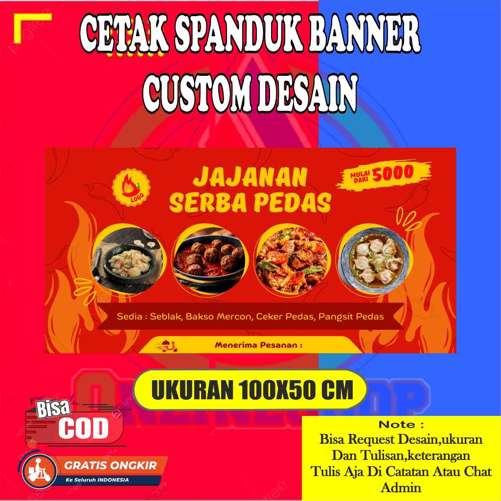 Jual PRINT CETAK SPANDUK BANNER 100X50 JAJANAN SERBA PEDAS CUSTOM ...
