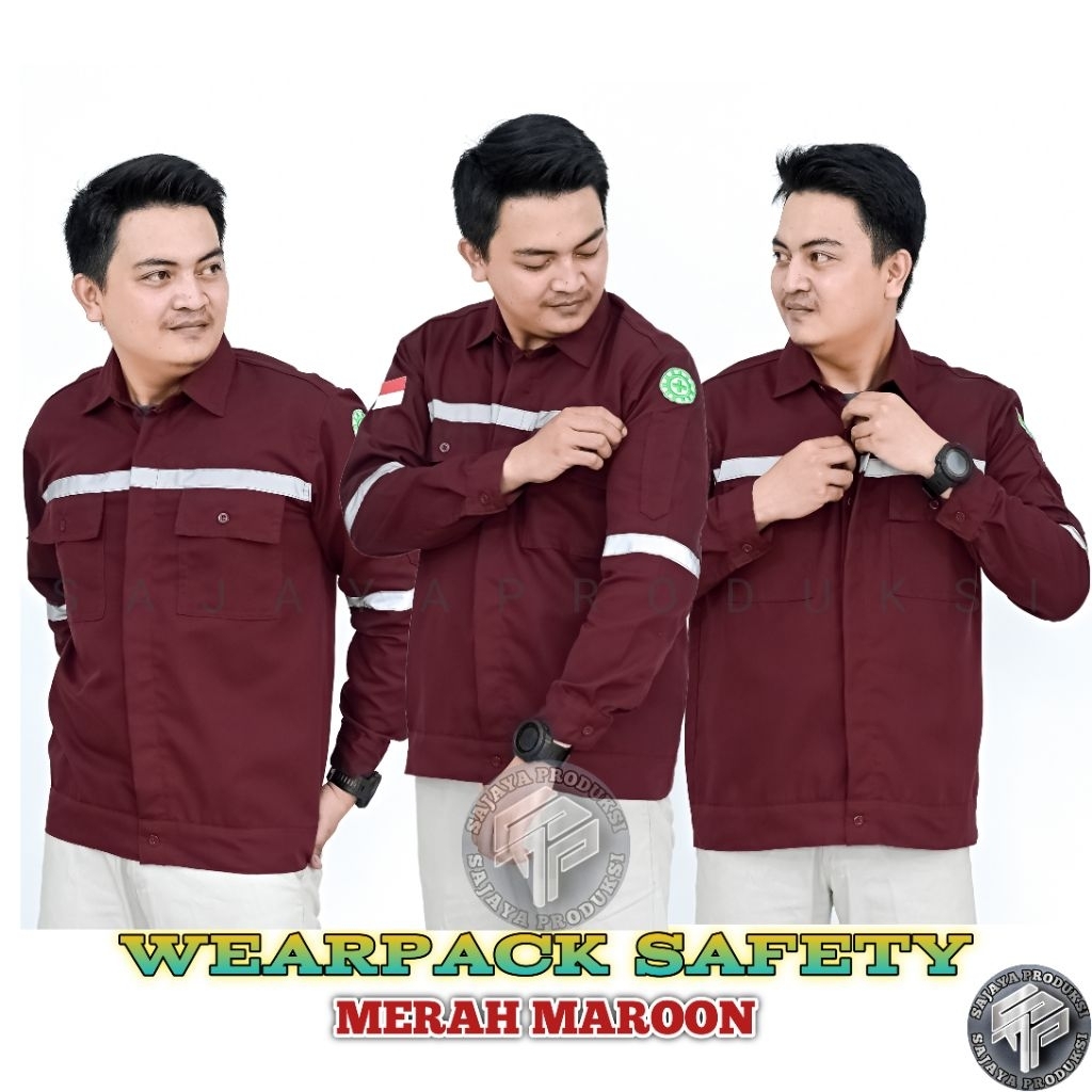 Jual Wearpack safety warna merah maroon baju kerja proyek kemeja safety ...