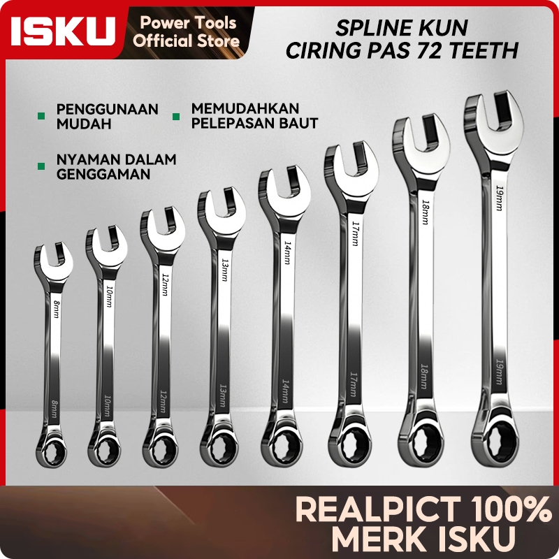 Jual ISKU Chrome Vanadium Gagang Ring Ratchet Wrench Kunci Ring Pas Set 8pcs 8-19mm/4pcs Set 8 ...