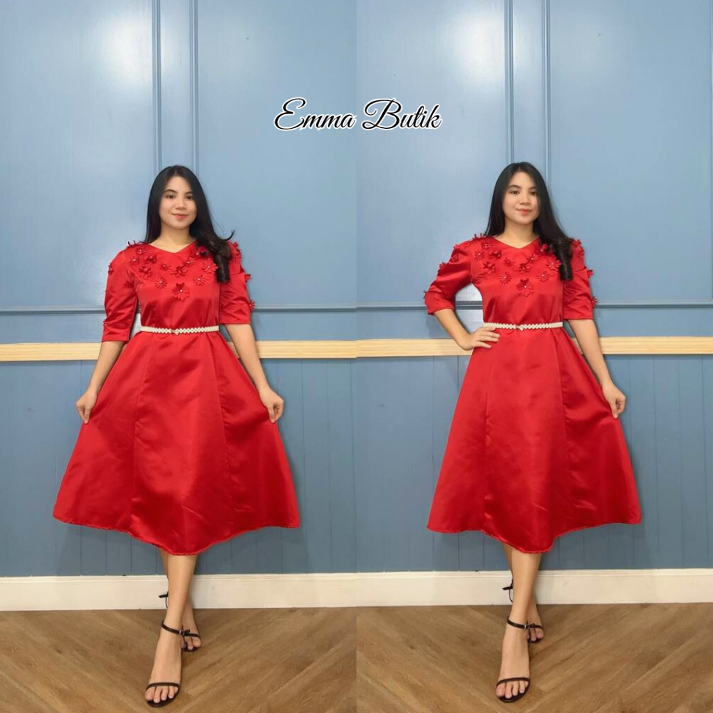 Jual Emma.butik E00437 Gaun Wanita Satin Formal Dress Pesta Kondangan ...