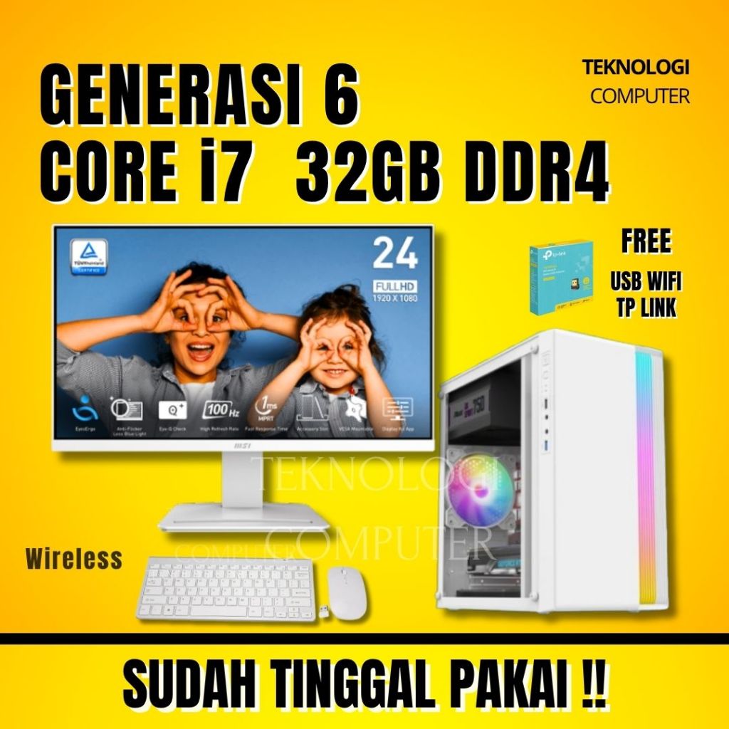 Jual Core i7 | Gen 6 | DDR 4 | Full Set 24" MSI | PC Kantor Editing ...