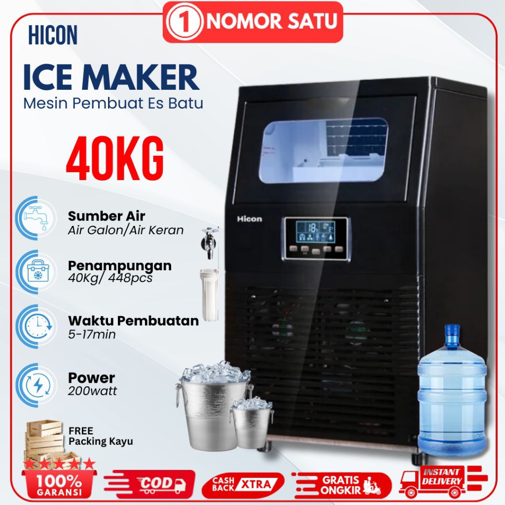 Jual Mesin Hicon HZB-40F/AB Es Batu 40Kg Perhari Ice Cube Maker ...