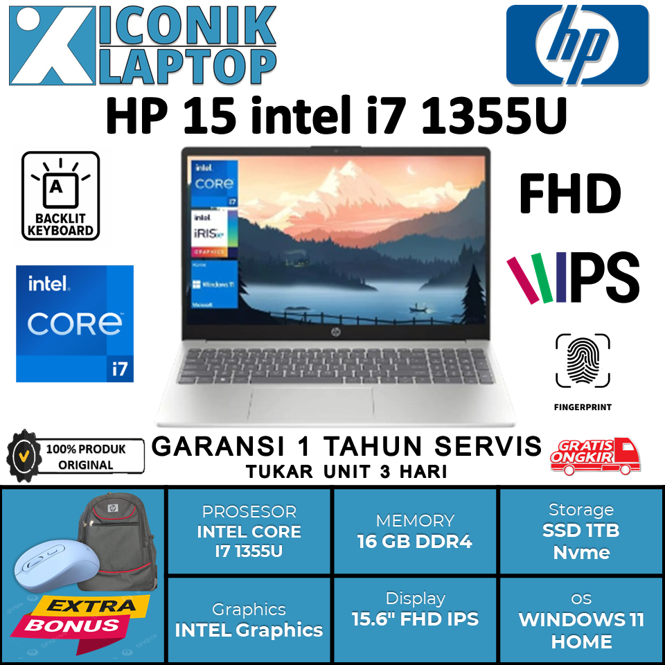 Jual Laptop HP 15 Intel Core i7 1355U Ram 16GB 1TB SSD 15.6 FHD IPS ...