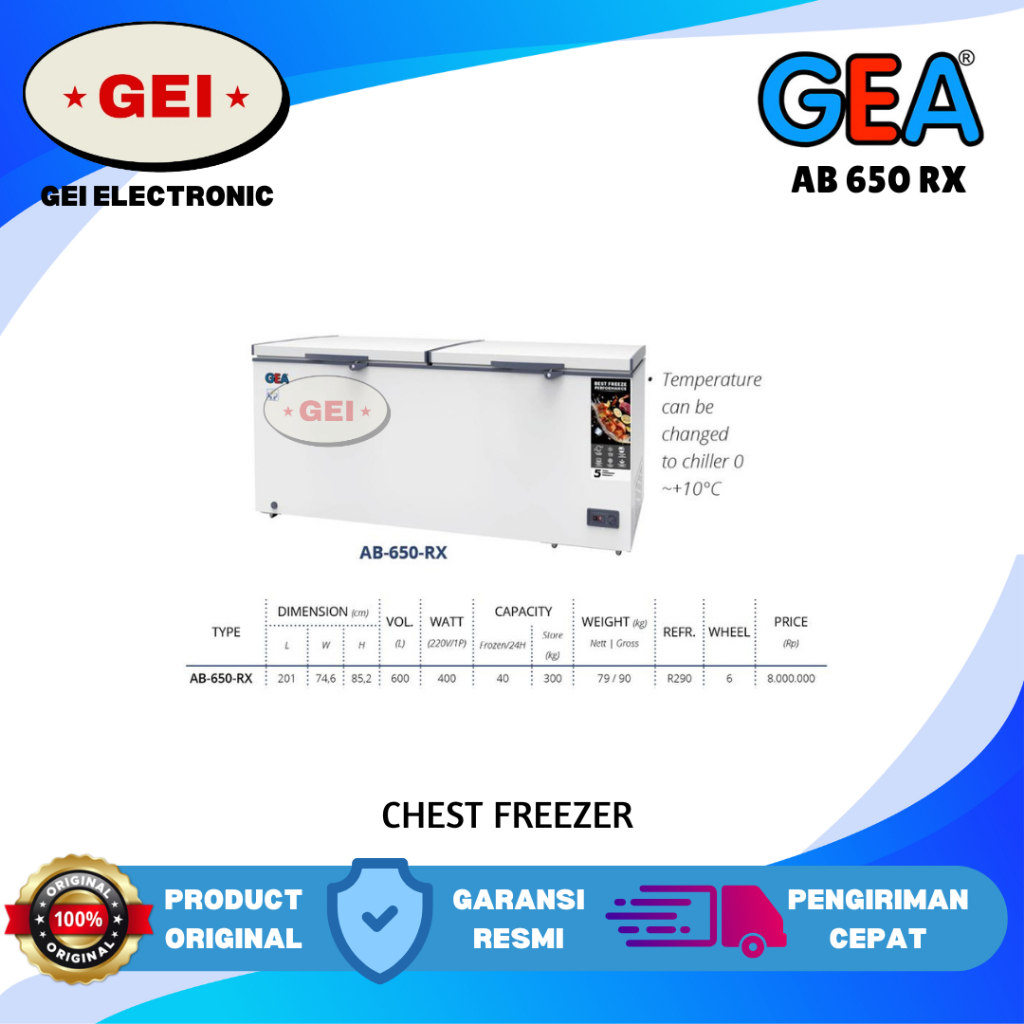 Jual GEA Chest Freezer 600L AB-650-RX / AB-650RX / 600 Liter AB650RX ...