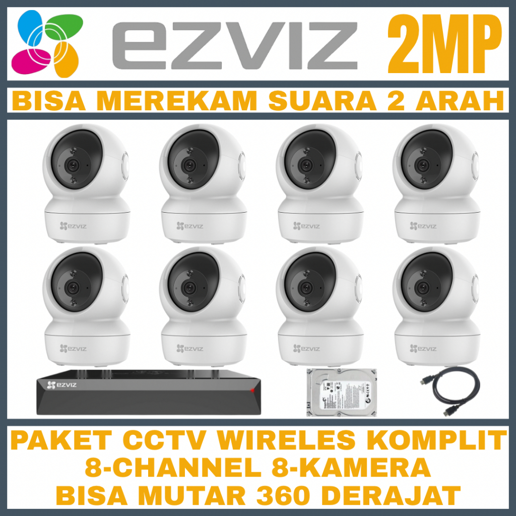 Jual Paket CCTV EZVIZ 2mp 8 Channel 6 Kamera Wireless | Shopee Indonesia