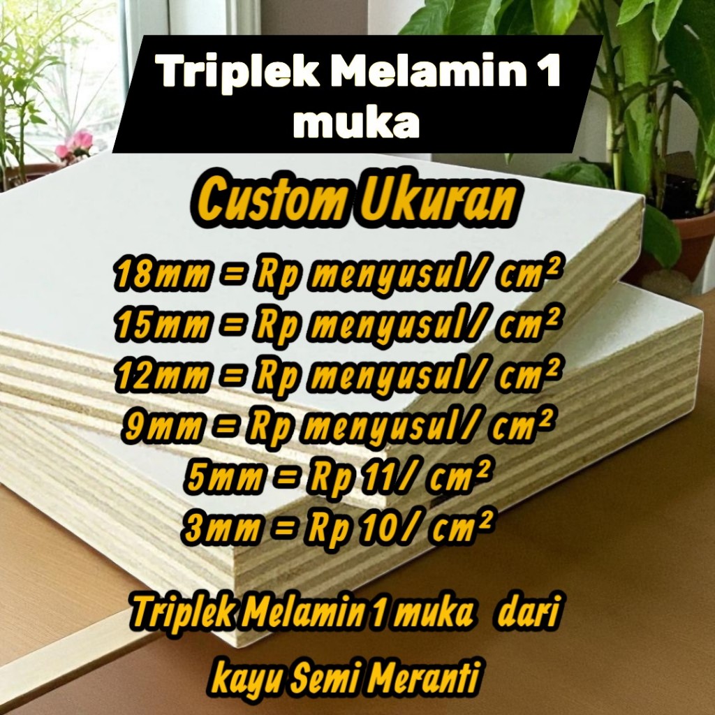 Jual Triplek Melamin 1 muka Semi Meranti -Custom Ukuran (Tripmin ...