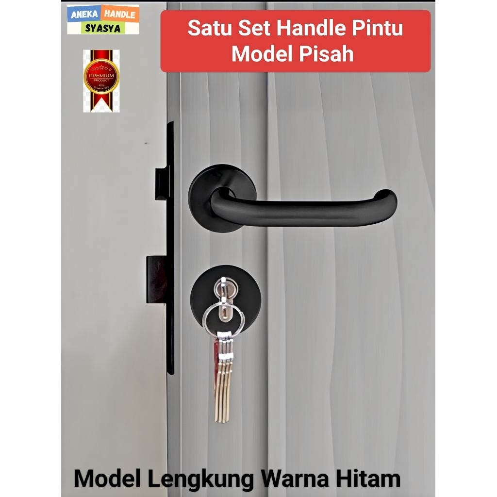 Jual Handle Pintu Kunci Pisah Hitam Doff Stainless steel Anti Karat Model Bulat Lengkung ...