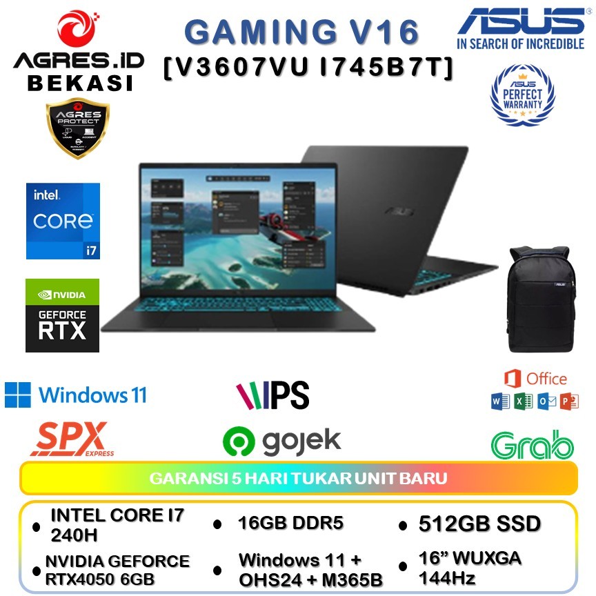 Jual ASUS Gaming V16 (V3607VU) IntelCore i7 240H Rtx4050 6gb/16gb+512ssd/16"wuxga/win11+ohs24 ...