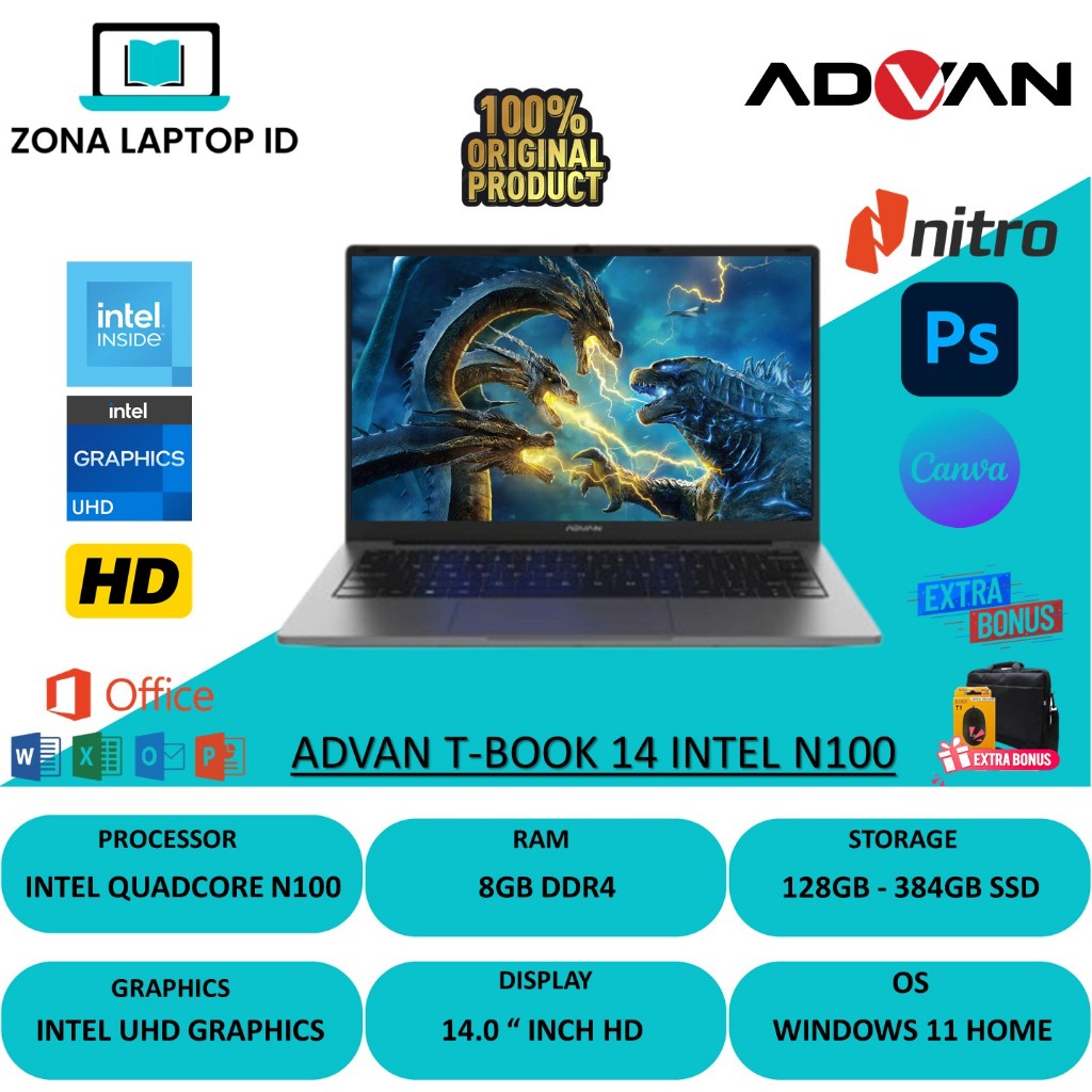 Jual ADVAN Laptop TBook Intel Core N100 Ram 8Gb 512GB Ssd 14" HD ...