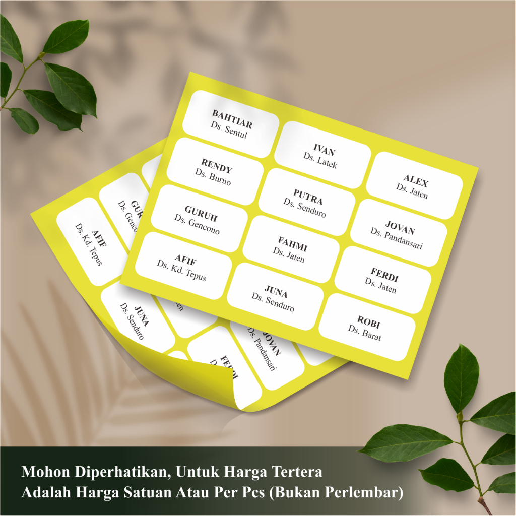 Jual LABEL NAMA UNDANGAN (UKURAN = 103 / 3,2 X 6 ,4 CM) | Shopee Indonesia
