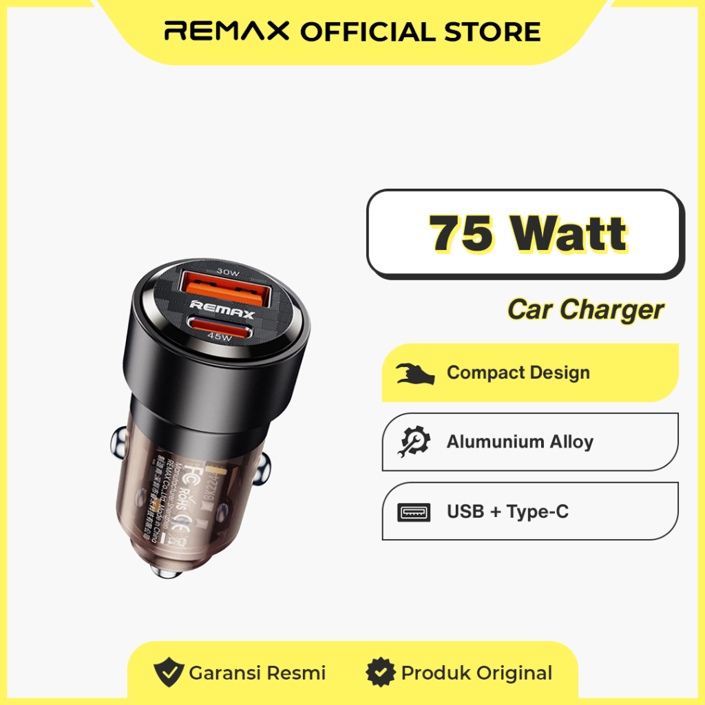 Jual Remax Car Charger Mini Fast Charging 24V Dual Port Output 75W PD ...