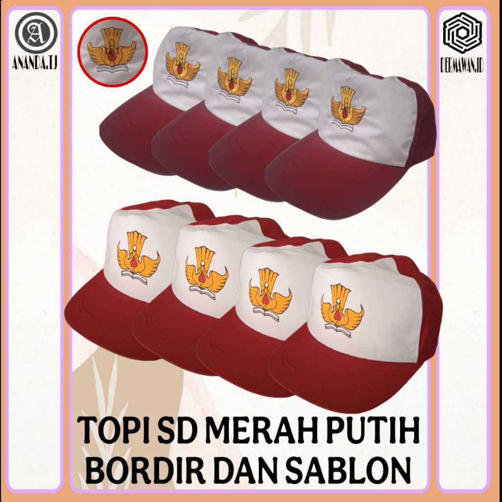 Jual TOPI SEKOLAH SD MERAH PUTIH BORDIR DAN SABLON | Shopee Indonesia