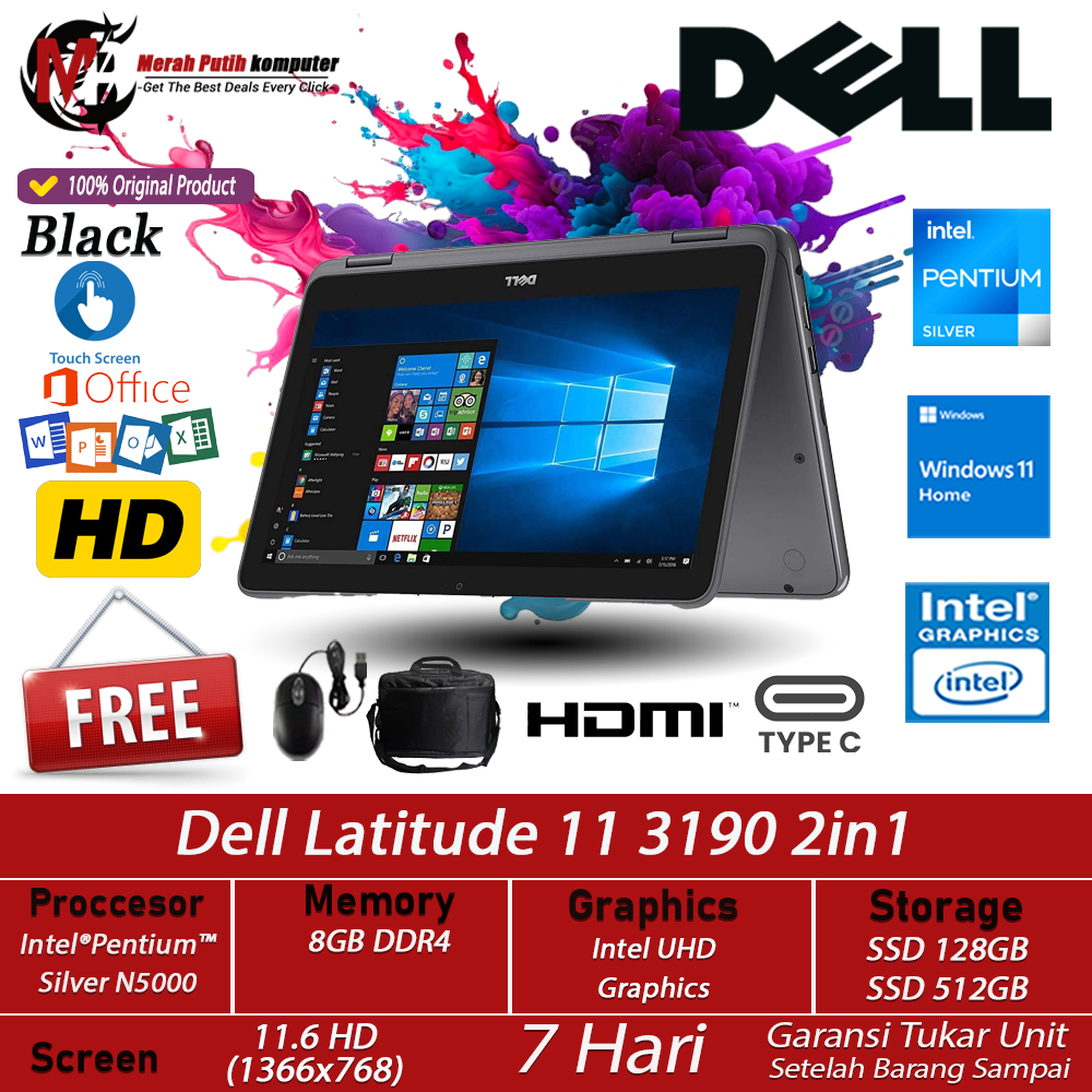 Jual Laptop 2 in 1 Dell Latitude 11 3190 Intel Pentium Silver N5000 8GB ...