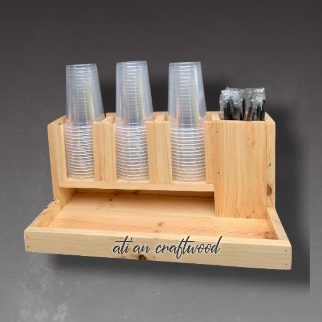 Jual Tempat cup gelas Rak display gelas cup dan sedotan aesthetic kayu ...