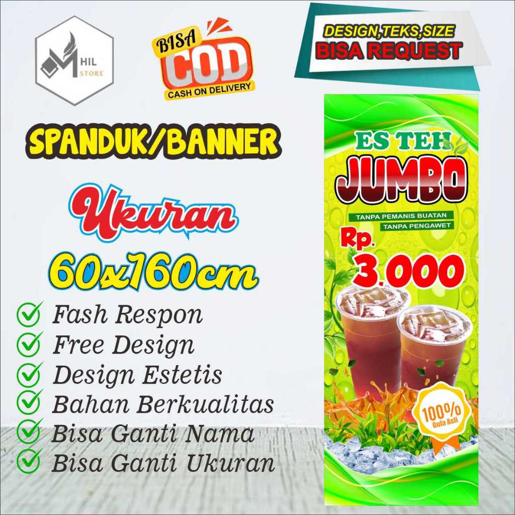 Jual Spanduk Banner Size 60x160cm ES TEH JUMBO Free Custom Design Dan ...