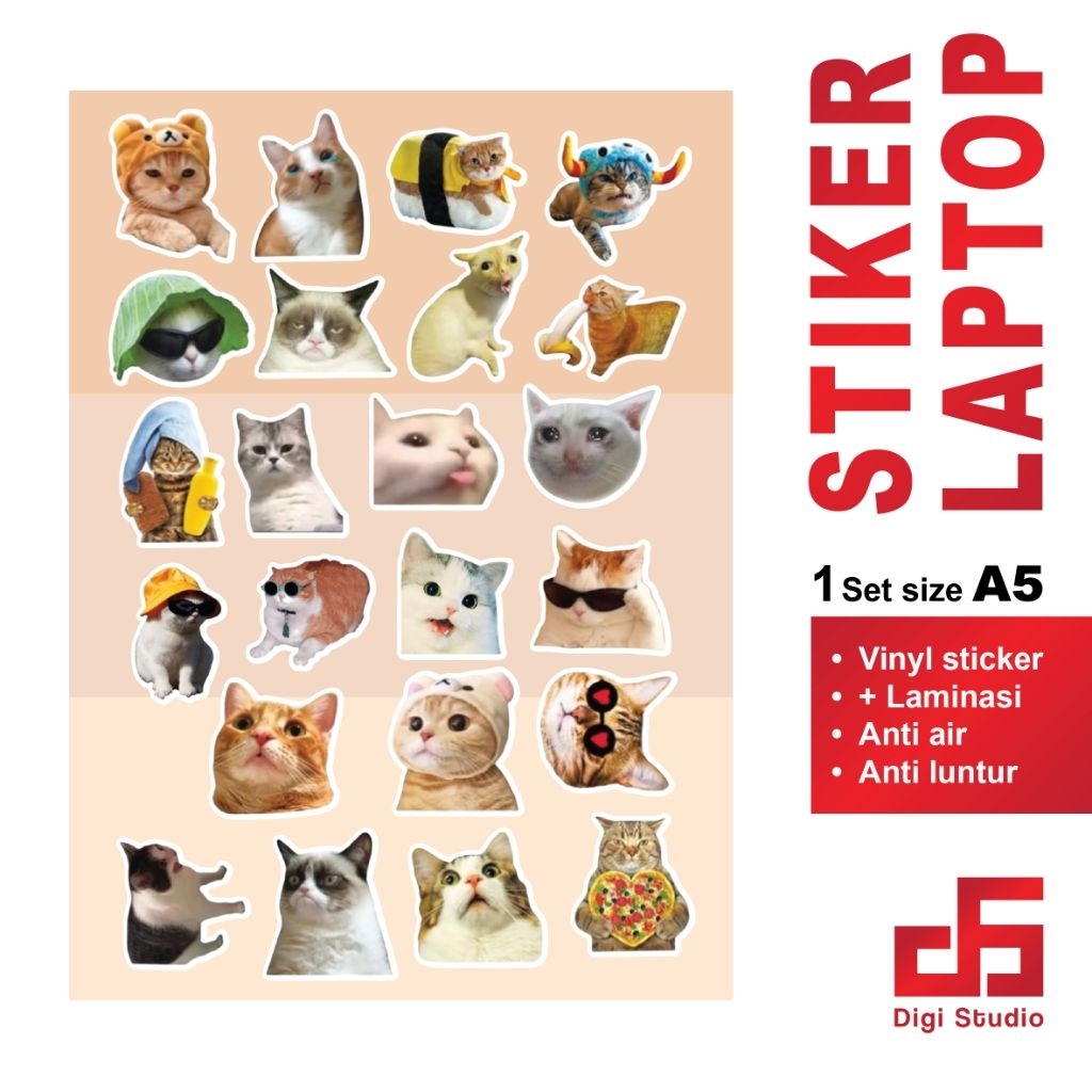 Jual Digi Studio - Stiker Sheet karakter Meme Kucing satu set ukuran A5 ...
