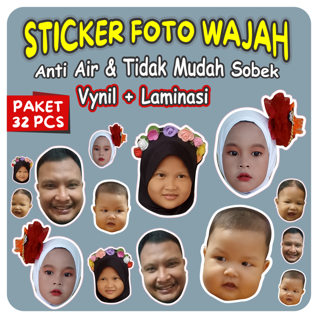 Jual Sticker Foto Wajah Custom Tahan Air & Anti Gores isi 64 Pcs ...