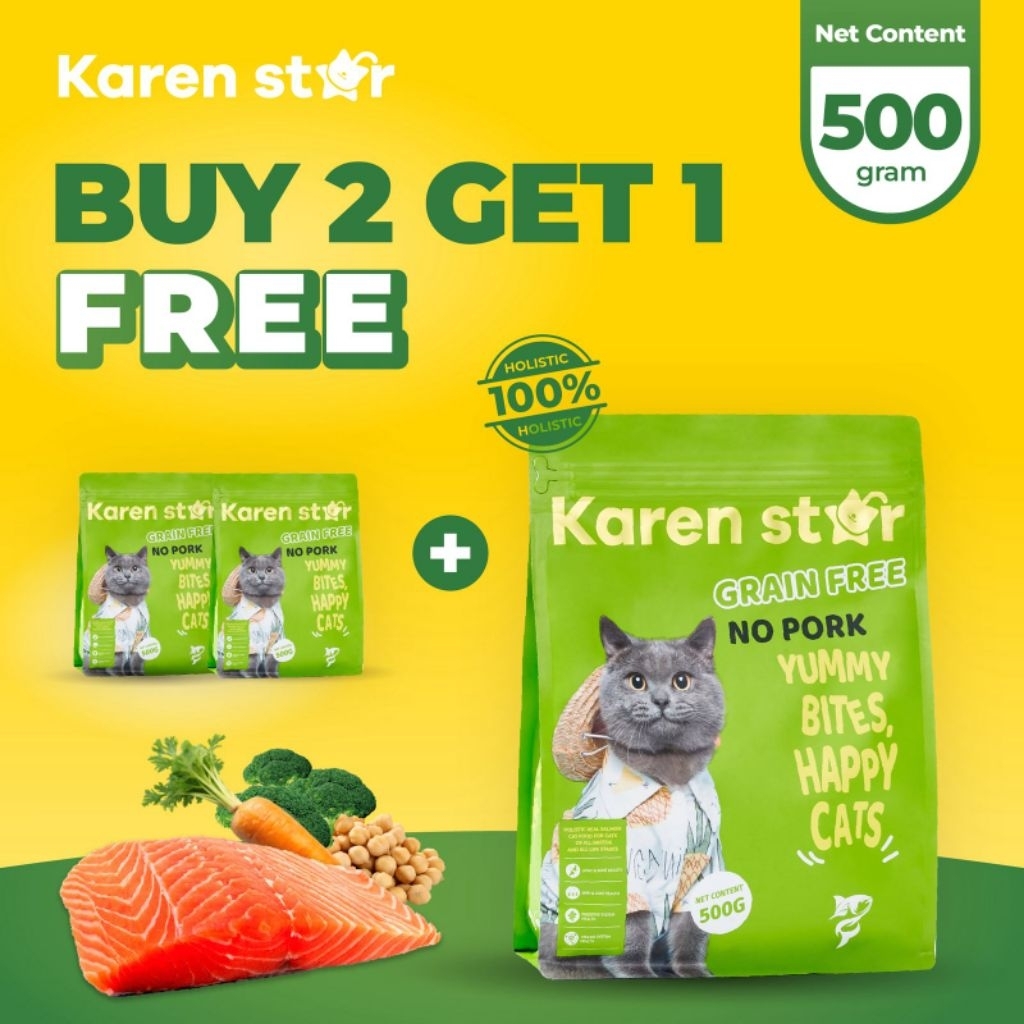 Jual Karen Star Makanan Kucing Kering 500gr Buy2 Get1 Free GRAIN FREE ...